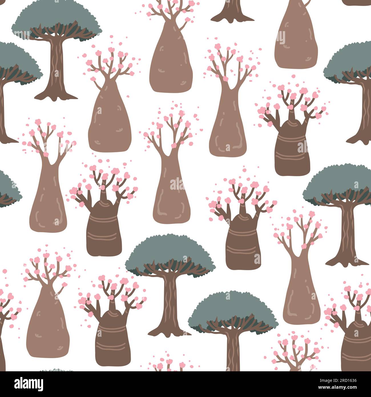 Dragon adenium obesum and blood dragon tree seamless pattern. Socotra ...