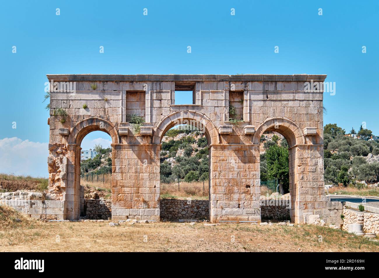 Antalya, Turkey - July 12, 2023: Ancient ruins of city gate which known ...