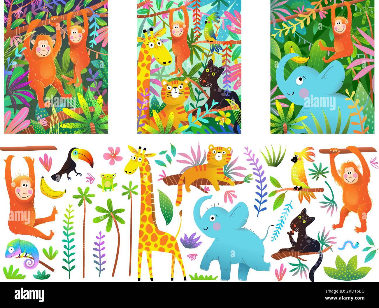 Cartoon animals in the jungle hi-res stock photography and images - Alamy