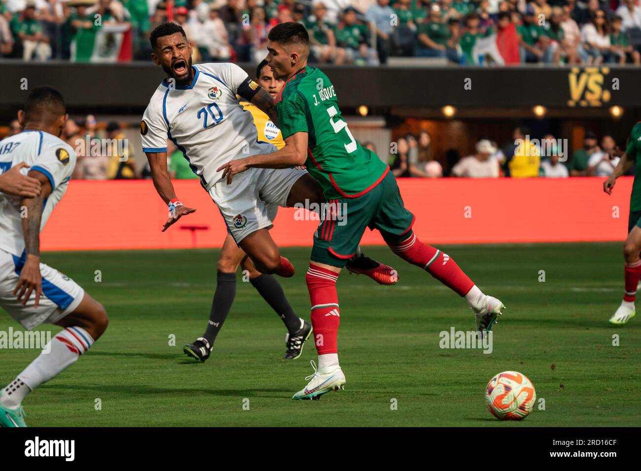 Panama midfielder Aníbal Godoy (20) is fouled by Mexico defender Johan ...