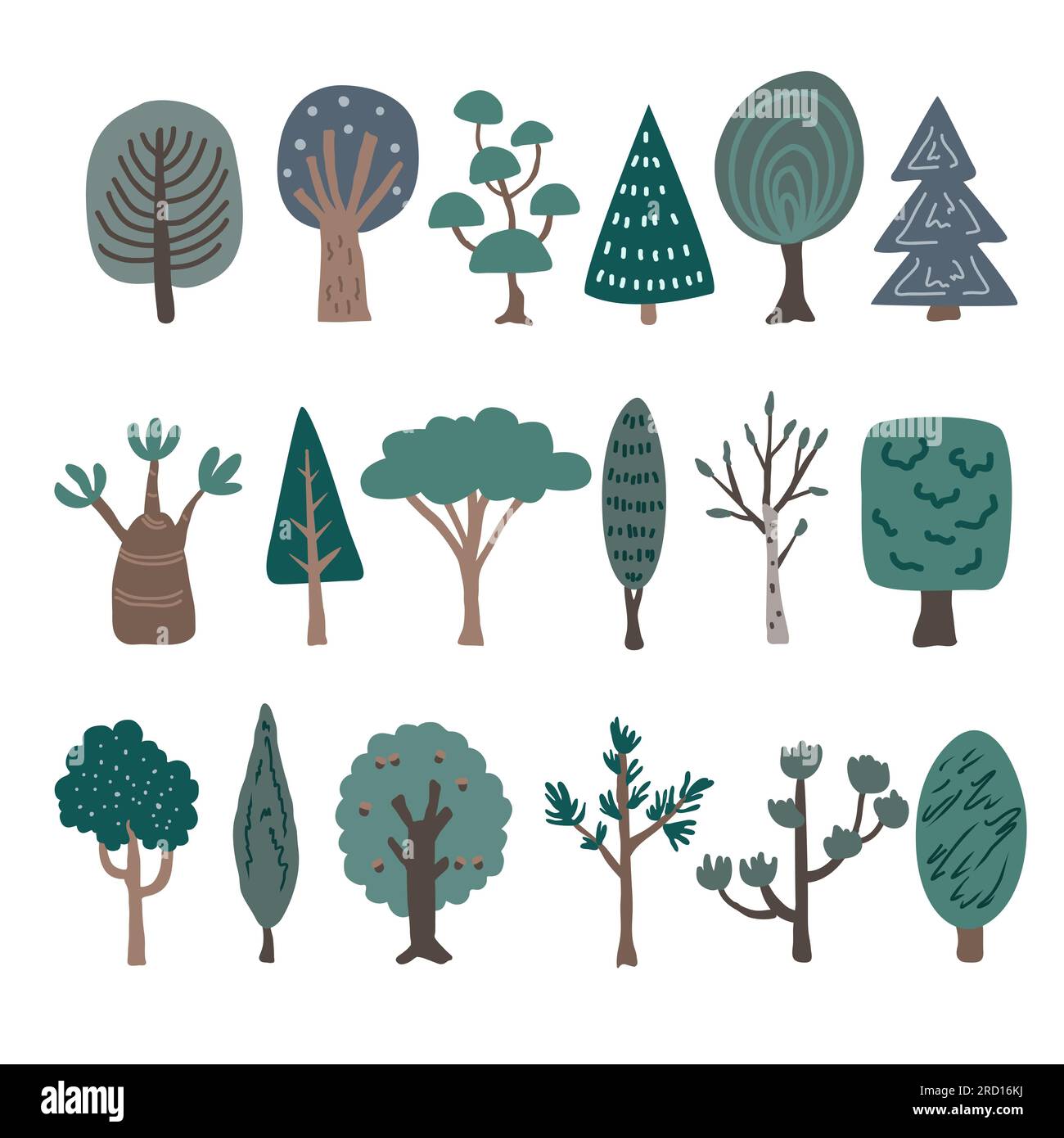 Forest wild plants clipart collection. Hand drawn woodland trees ...