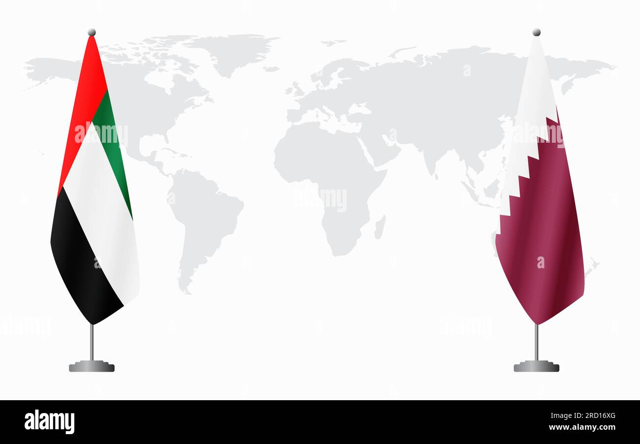 United Arab Emirates and Qatar flags for official meeting against ...