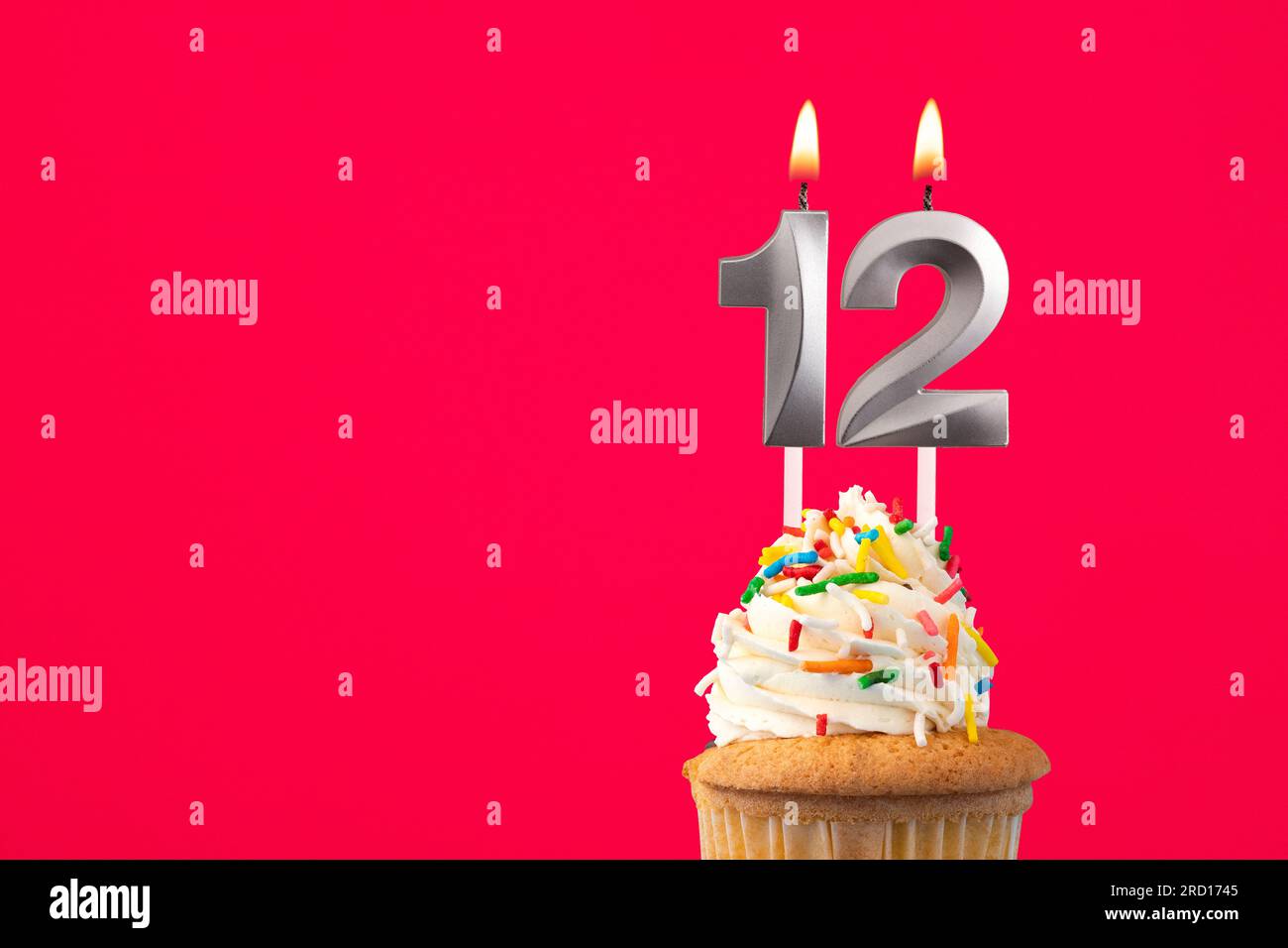 Burning candle number 12 - Birthday card with cake Stock Photo - Alamy