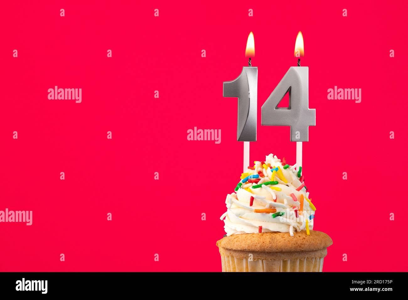 Burning candle number 14 - Birthday card with cake Stock Photo - Alamy