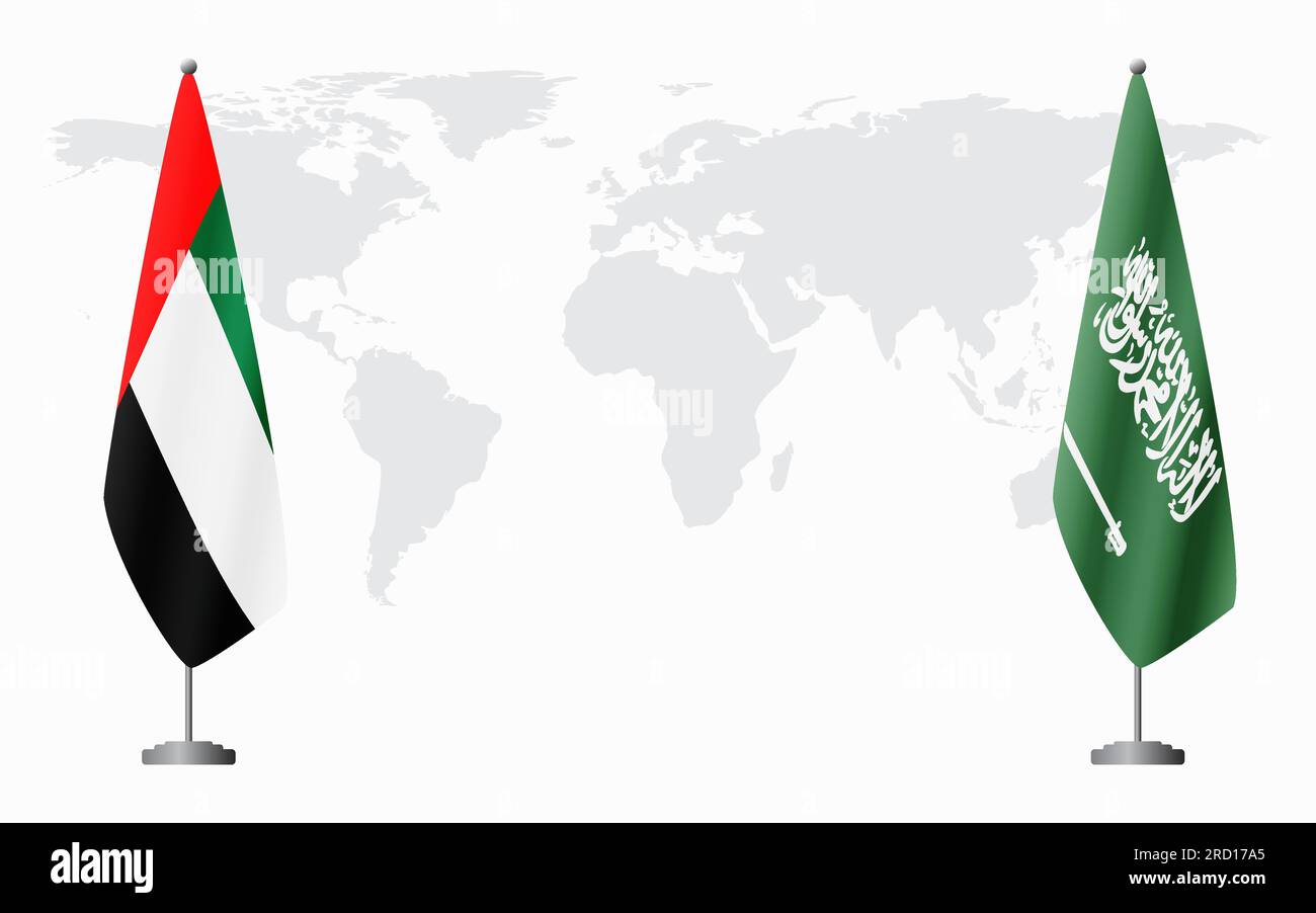 United Arab Emirates and Saudi Arabia flags for official meeting ...