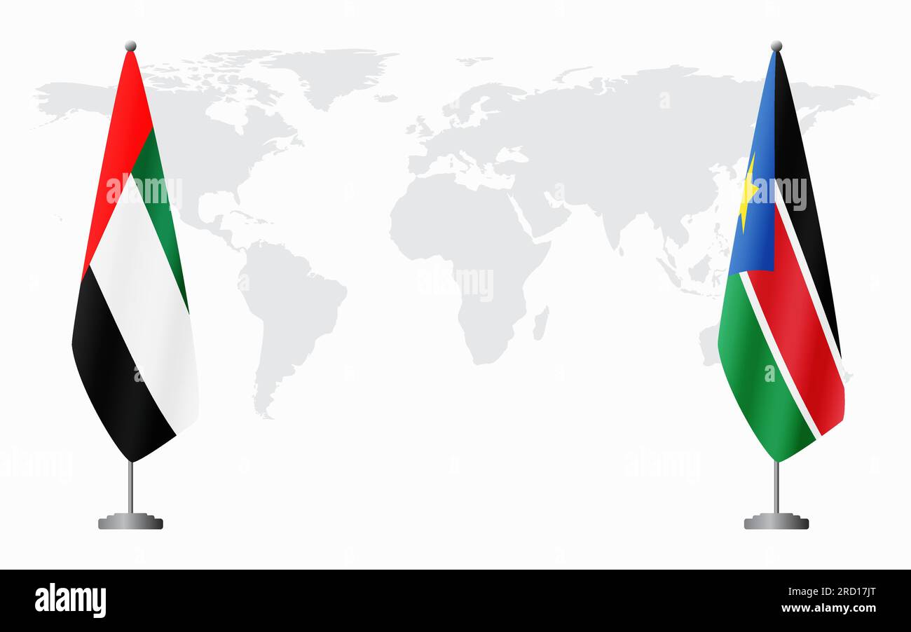 United Arab Emirates and South Sudan flags for official meeting against ...
