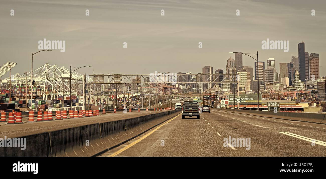 Seattle, Washington D.C. USA - April 06, 2021: highway road with view ...