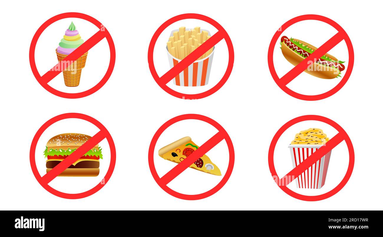fast food prohibited sticker sign symbol set Stock Vector Image & Art ...