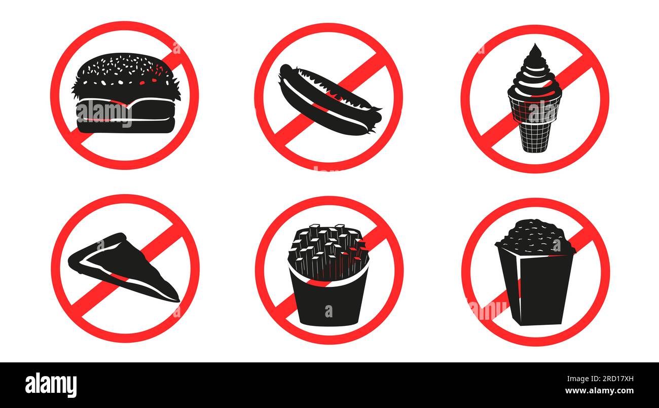 prohibited fast food sticker sign symbol set Stock Vector Image & Art ...