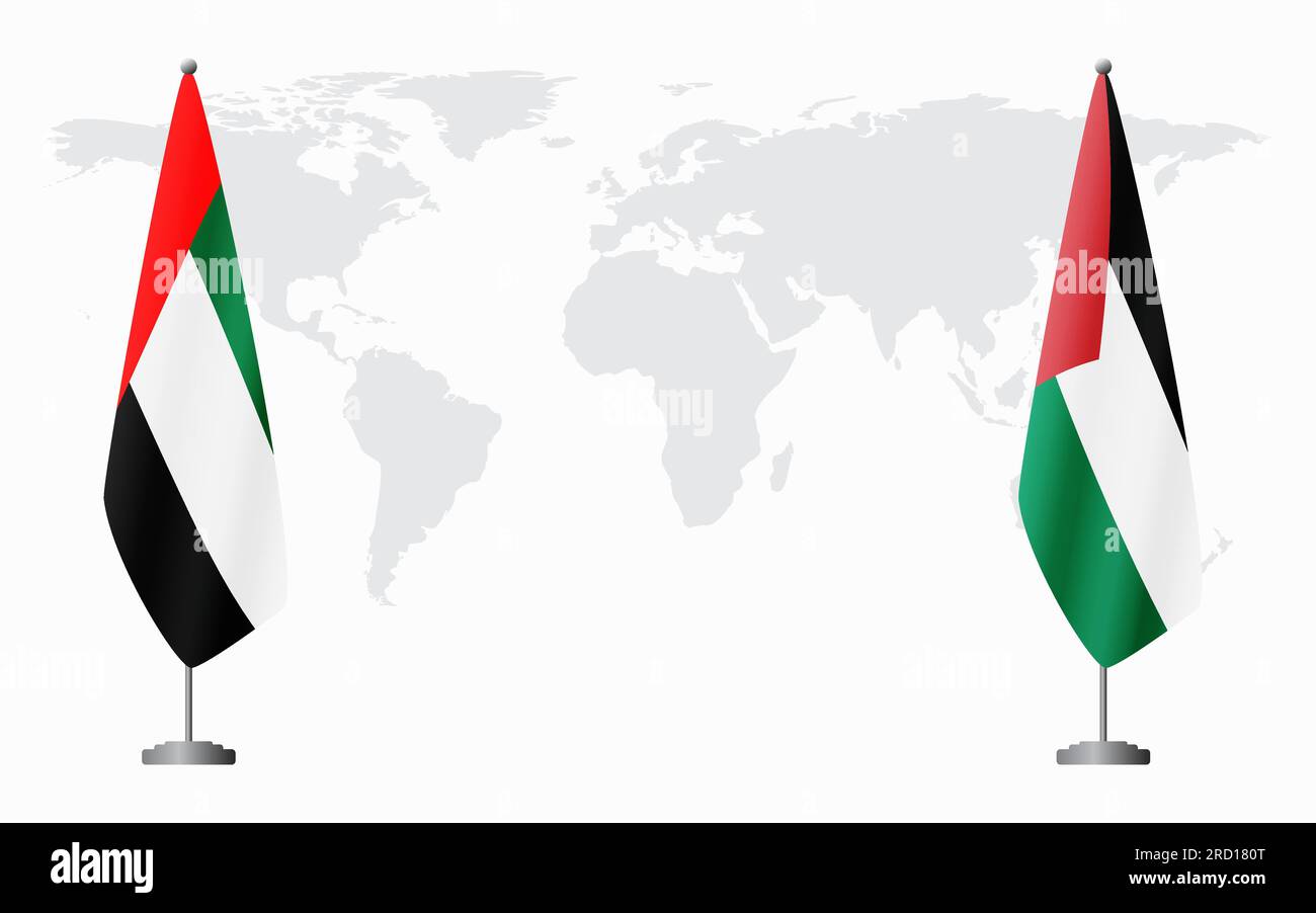 United Arab Emirates and Palestine flags for official meeting against ...