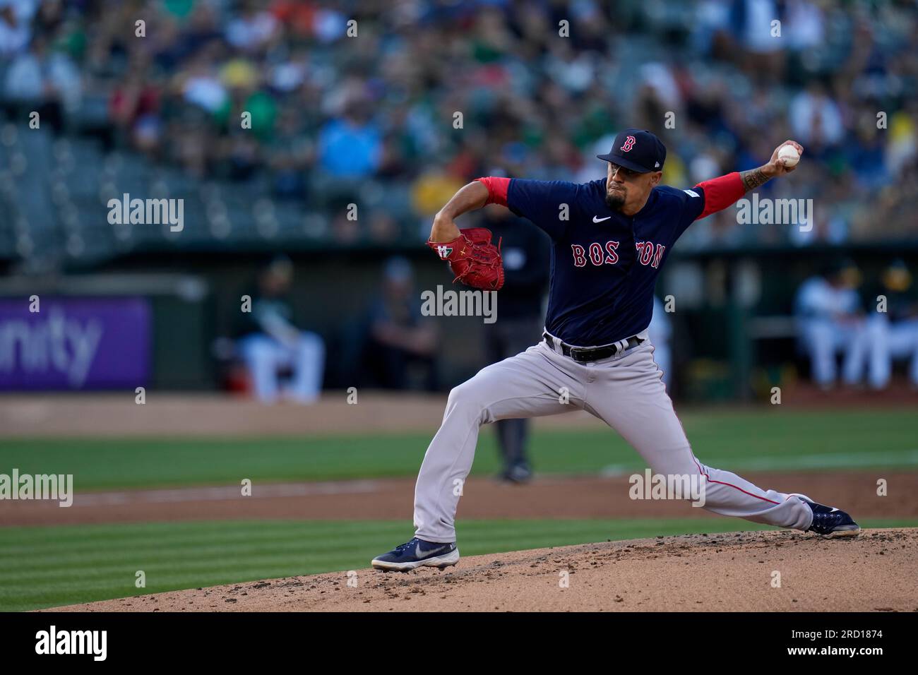 Boston Red Sox pitcher Brennan Bernardino throws against the Oakland ...