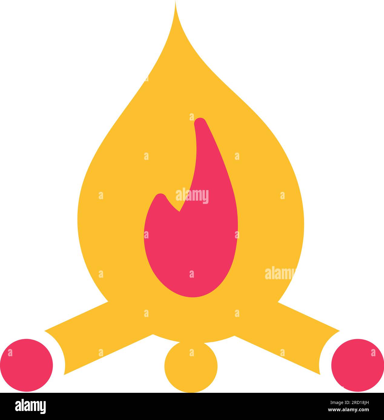 Hot tourist campfire. Warming warmth of fire at traveler fire. Night bonfire for cooking on ...