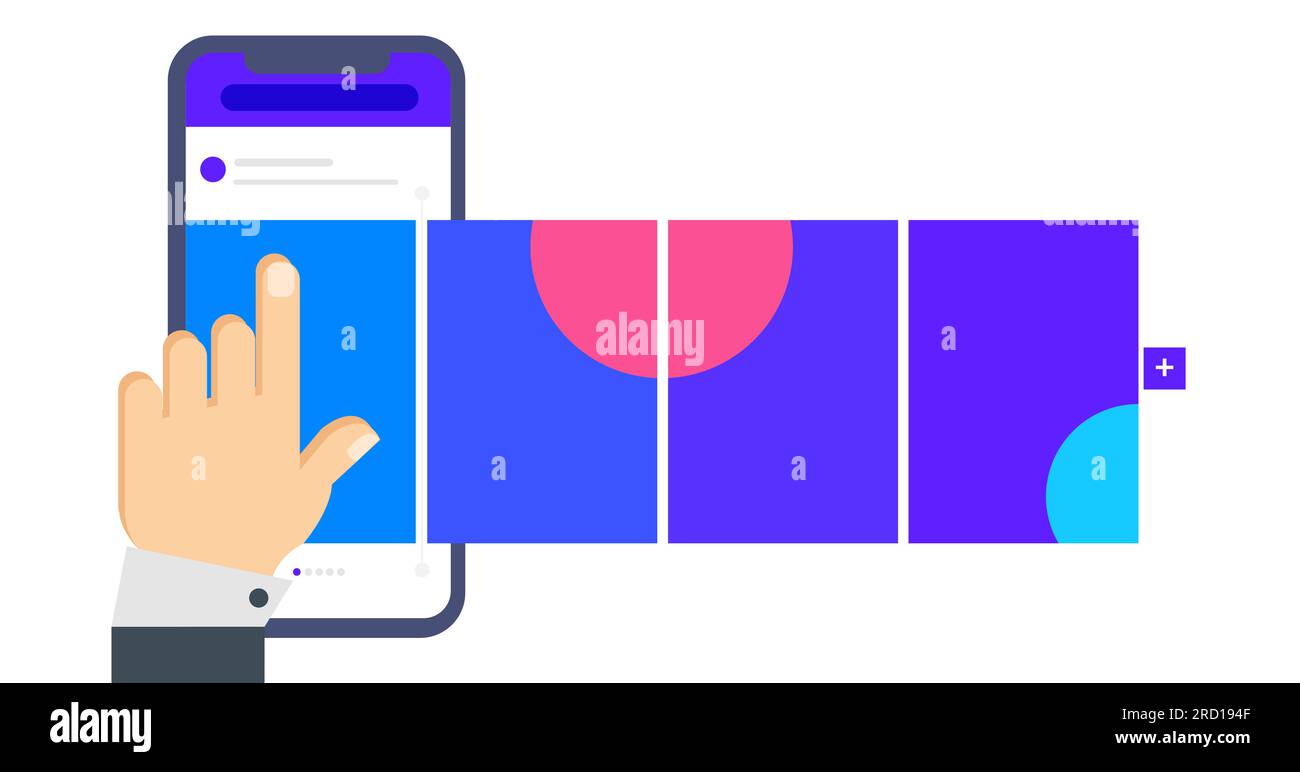 Social media design concept. Smartphone with interface carousel post on ...