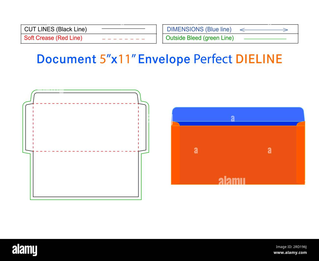 Document envelope 5x11 inch die line template and 3D envelope editable ...