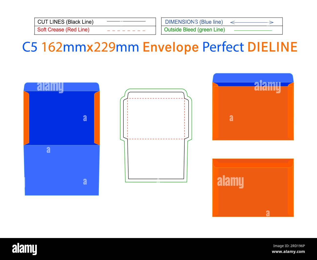 162x229mm C5 or Document envelope die line template and 3D envelope ...