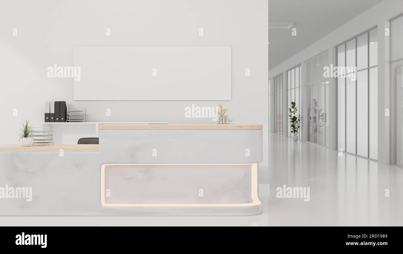 Interior design of a modern luxurious white reception area or lobby ...
