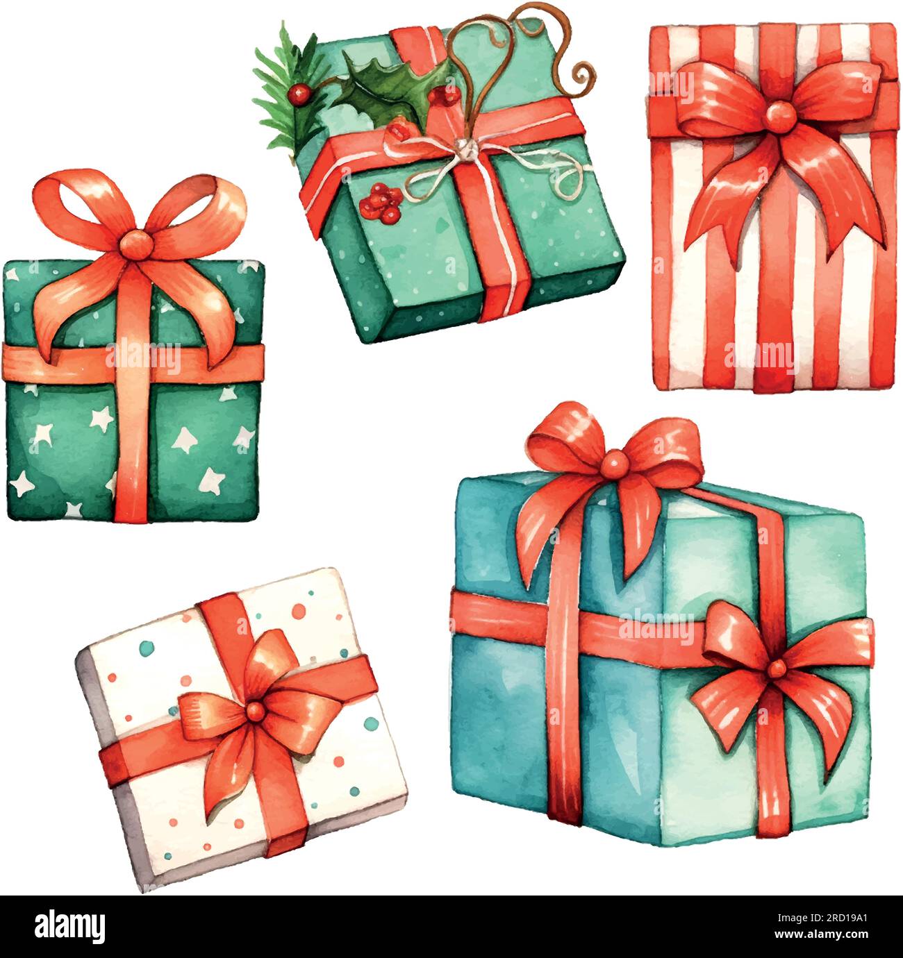 Christmas Gift set watercolor. Greeting card. Cartoon birthday Stock ...