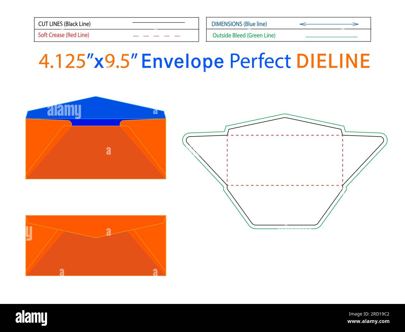 3D Regular Envelope 4.125x9.5 inch die line template and editable ...