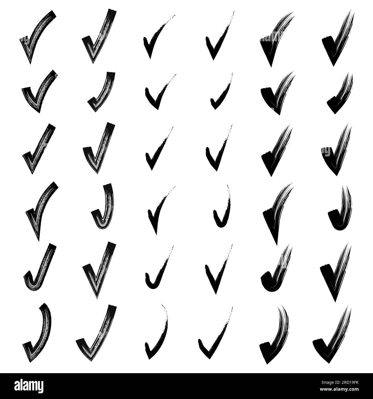 Brush hand drawn painted checkmarks set collection. Pencil black ...