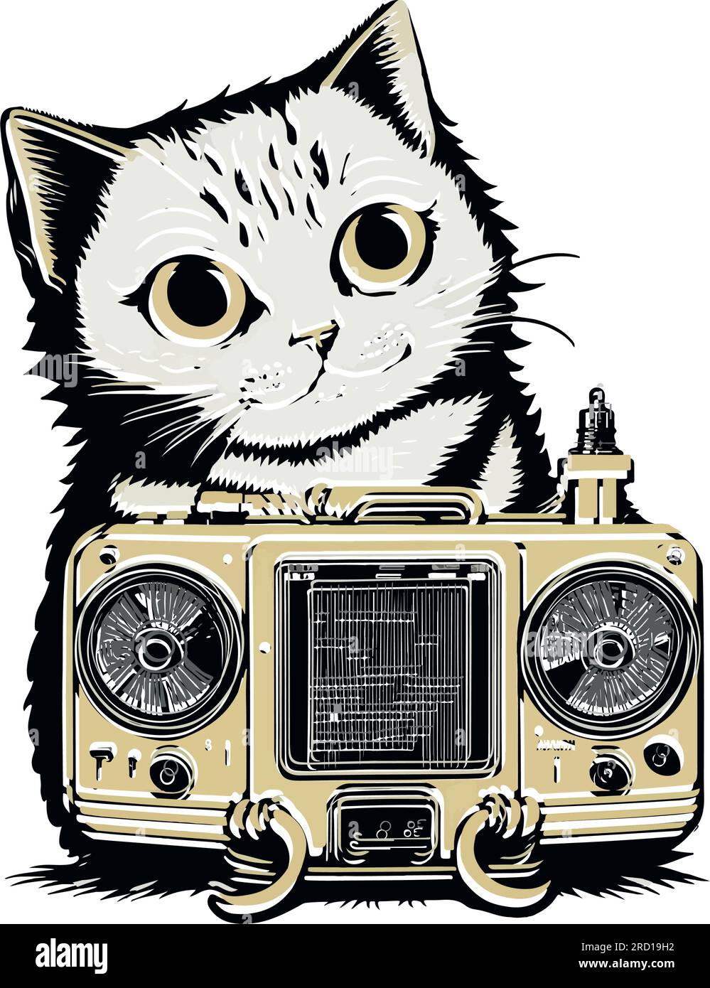 cat old raido vintage funny cat vector Stock Vector Image & Art - Alamy