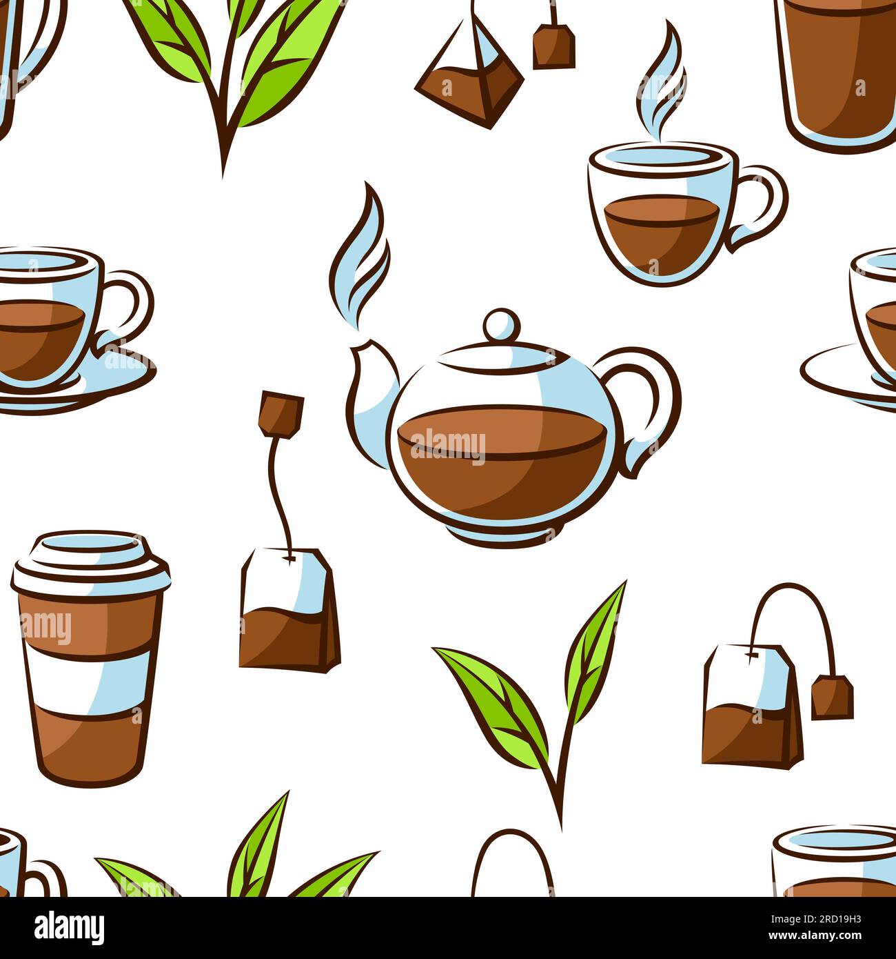 Pattern with black tea items. Background with tea and accessories ...