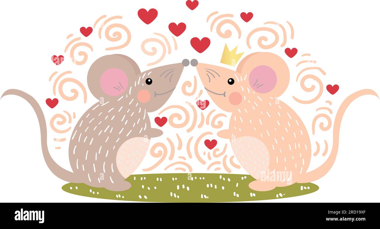 Love concept. Mouse with heart in cartoon style. Funny cartoon ...