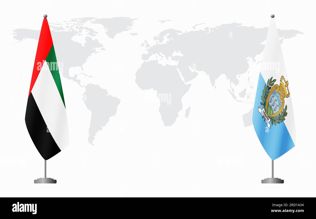 United Arab Emirates and San Marino flags for official meeting against ...