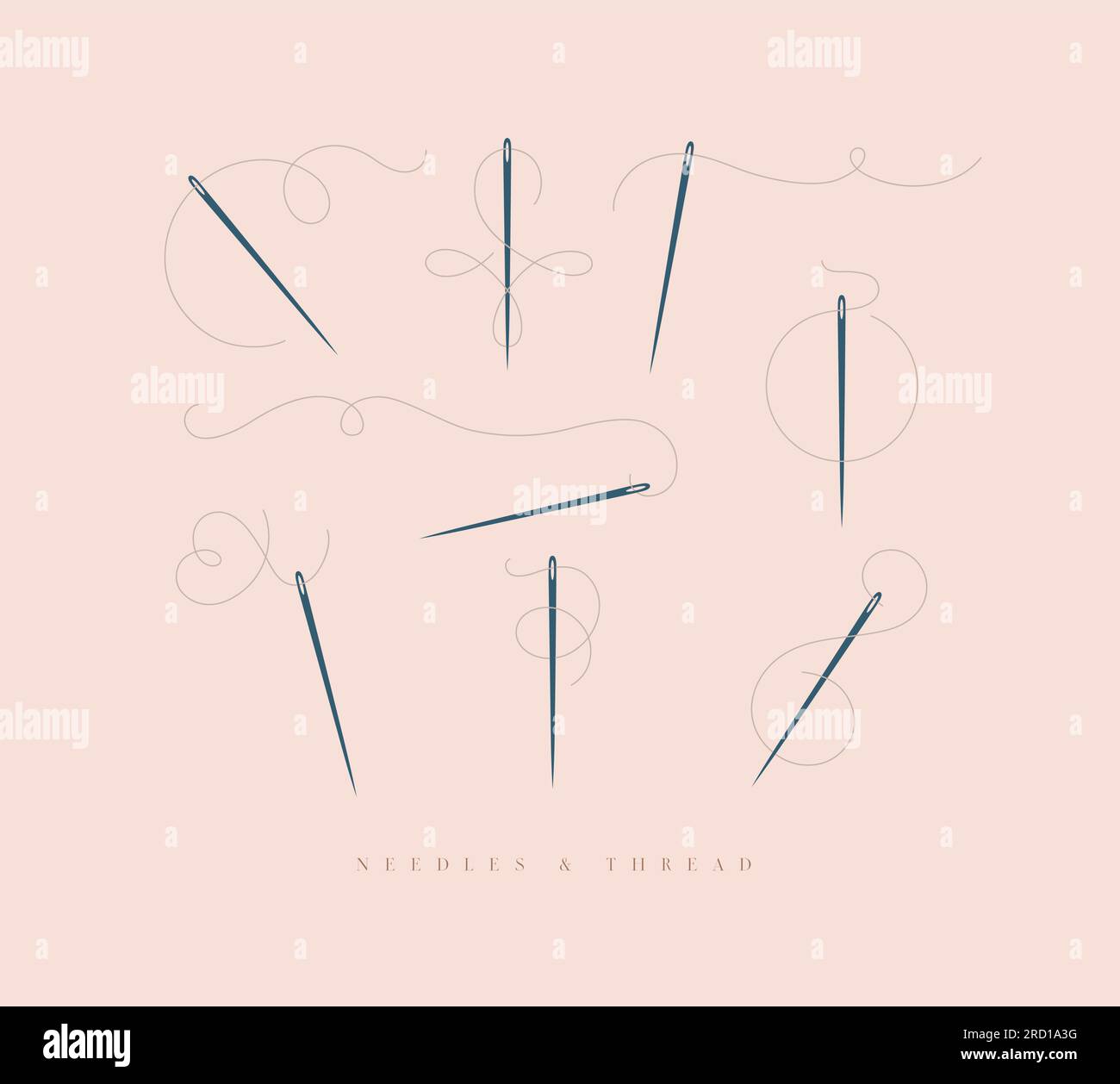 Needles and curly threads in different positions drawing on peach ...