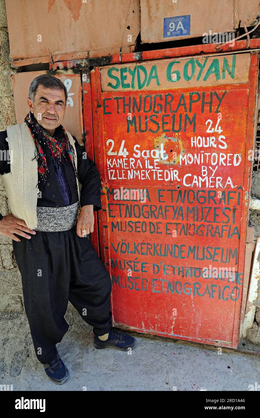 Seyda Goyan is seen in Kurdish national clothes in front of the ...