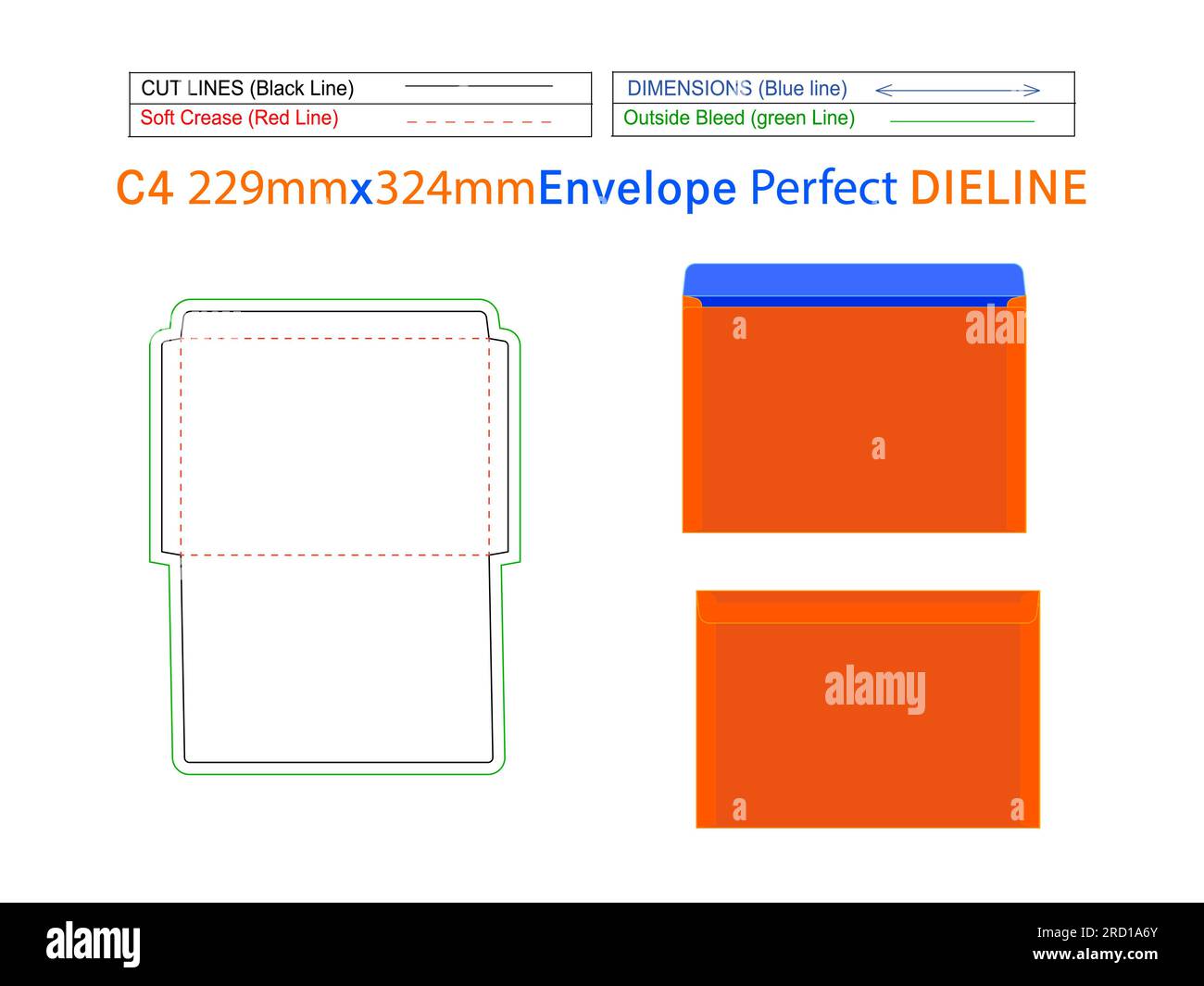 Document envelope 229mmx324mm dieline template and 3D envelope Editable ...