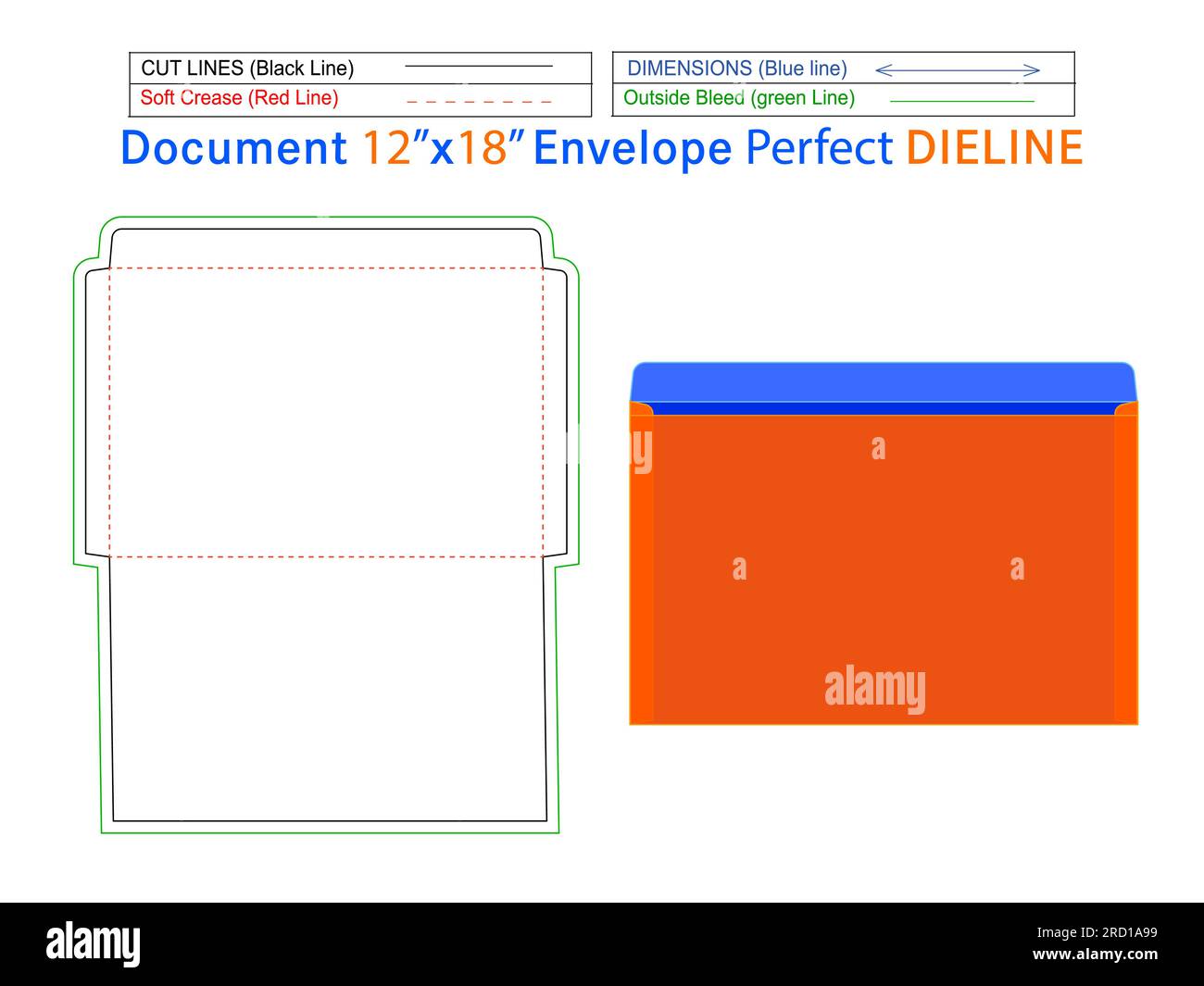 12x18 inch packaging Document envelope die line template and 3D ...