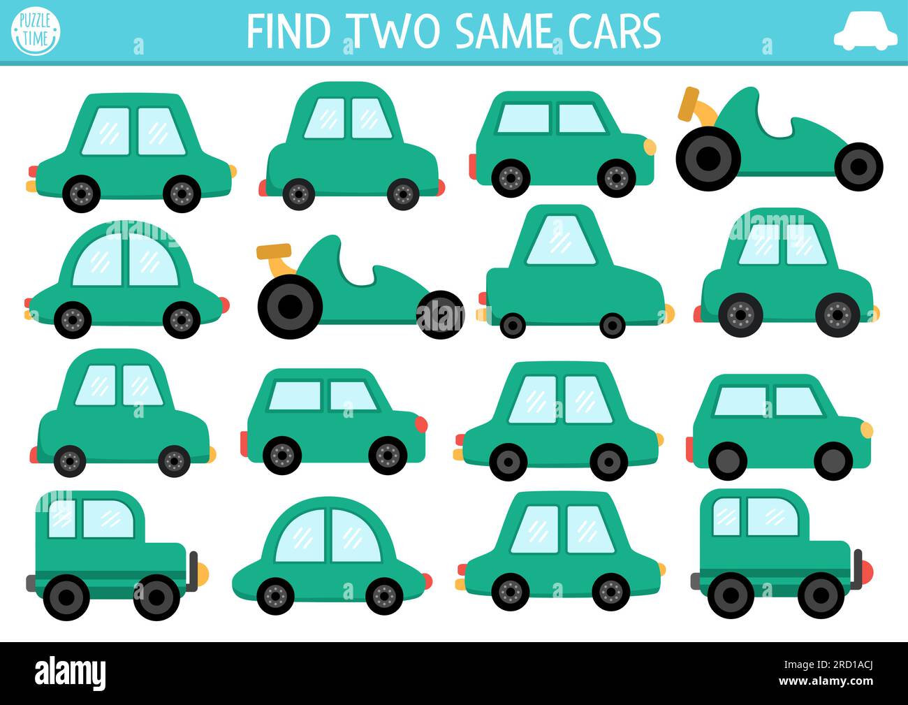Find two same cars. Transportation matching activity for children. City ...