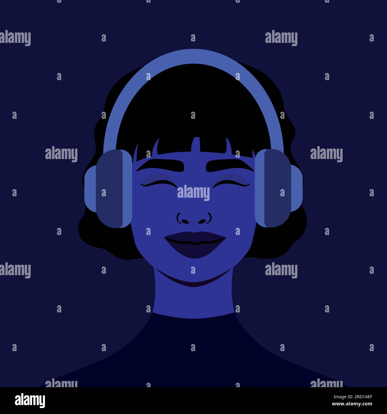 Beautiful smiling girl in headphones. Listen to a music. Avatar. Vector ...