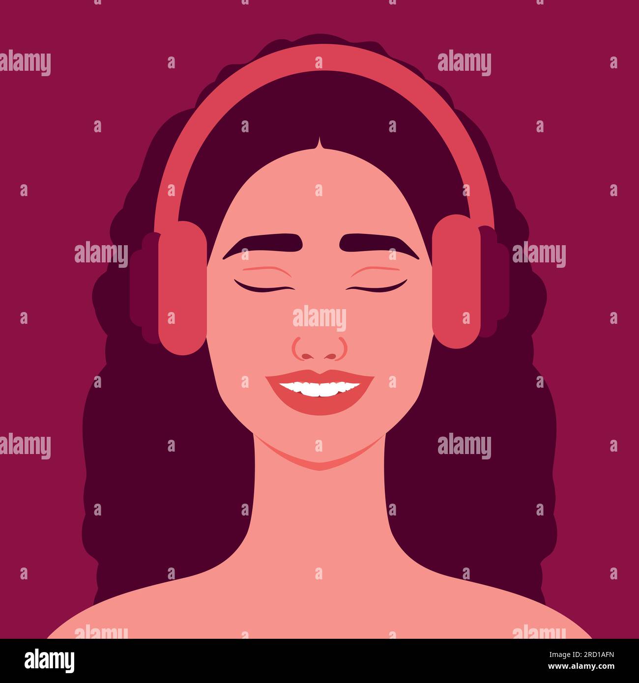 Beautiful Smiling Woman Listening To Music In Headphones Happy Girl In