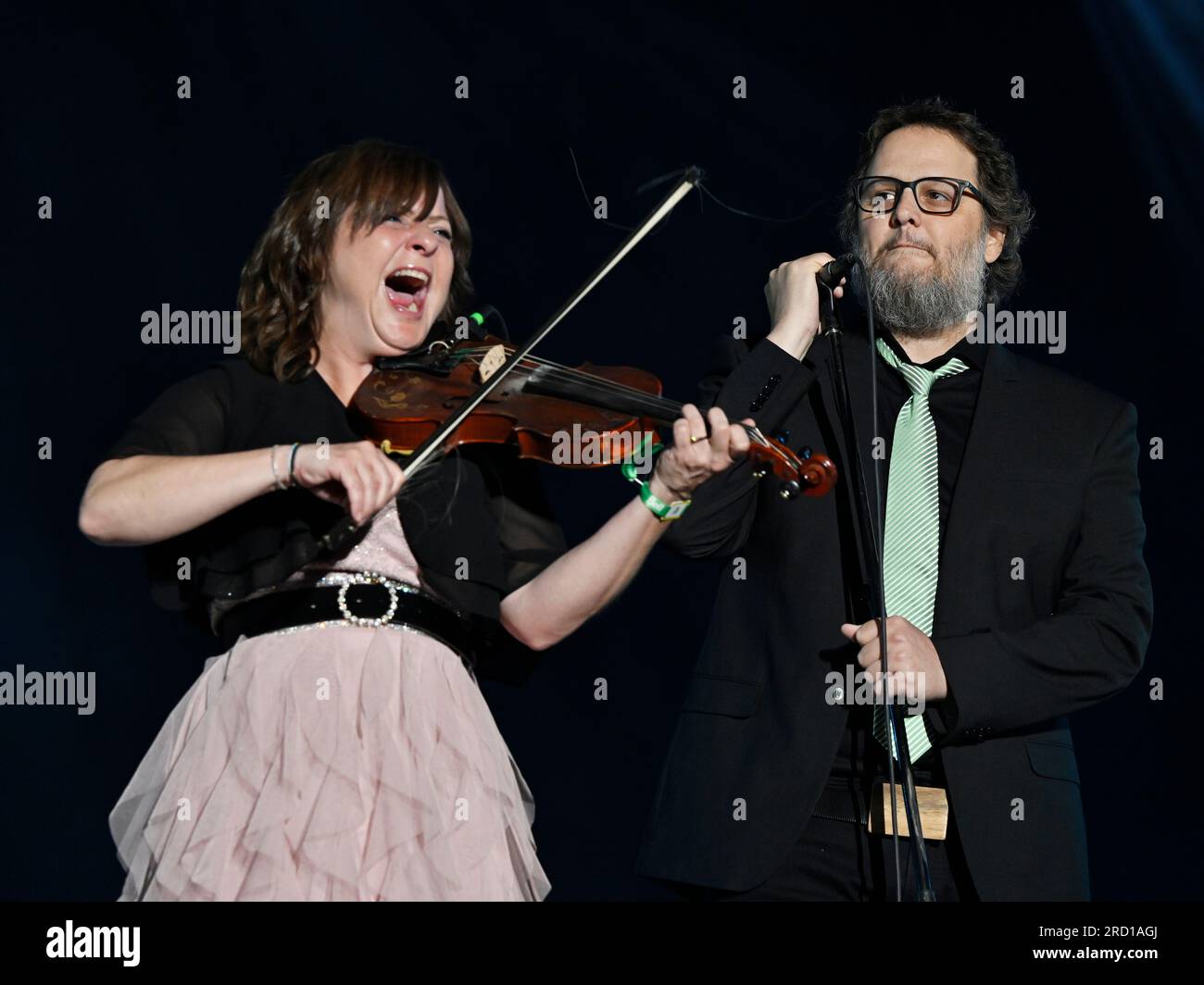 Quebec, Canada. 17th July, 2023. Les Cowboys Fringants lead singer Karl ...