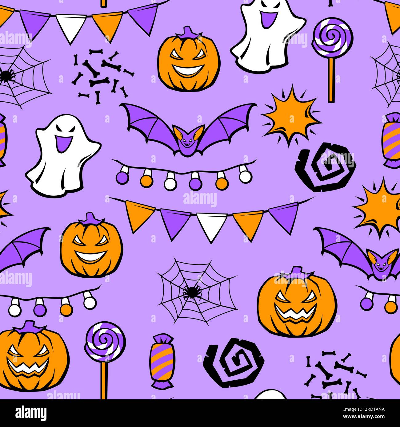 Happy Halloween pattern. Holiday background with celebration items ...