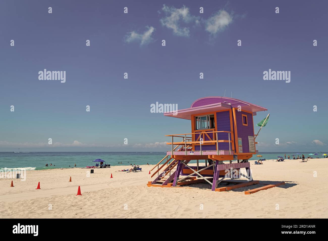 pink color lifeguard at miami beach with copy space. lifeguard at miami ...
