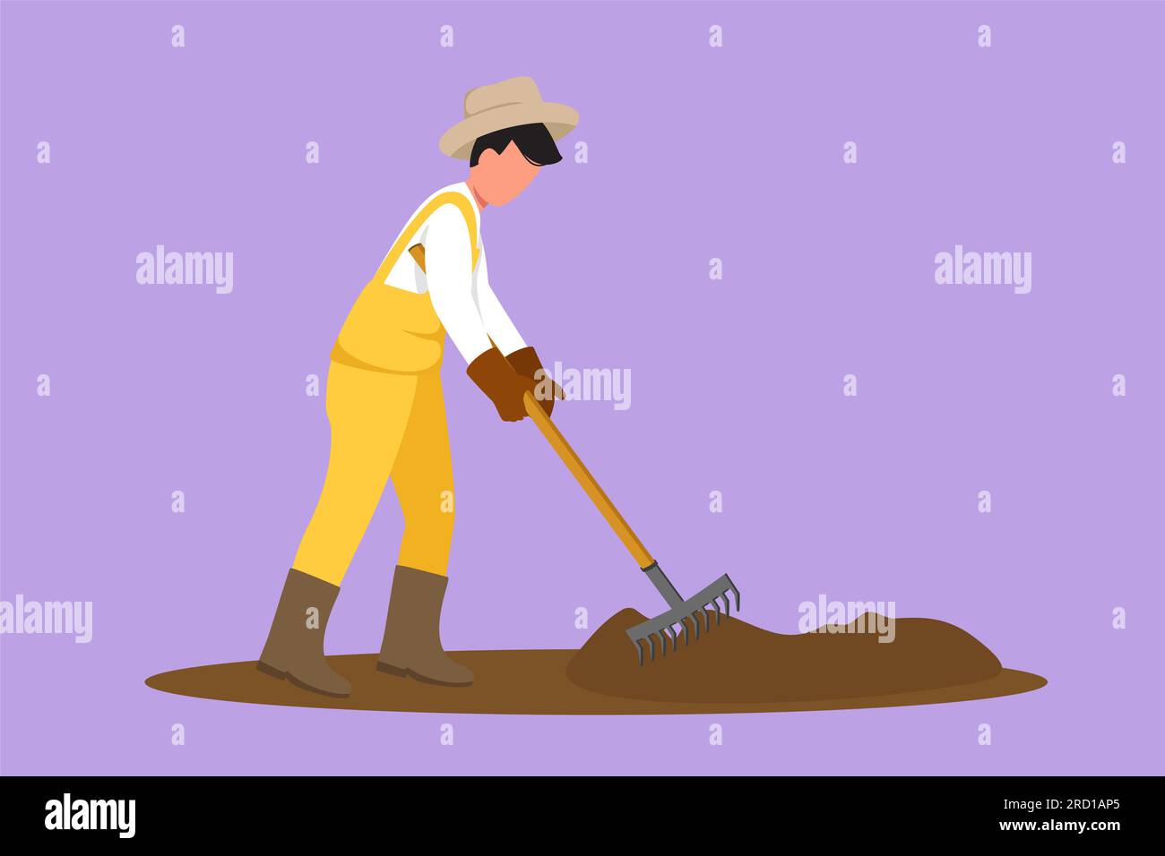 Character flat drawing of male farmer plow or leveling the ground using ...