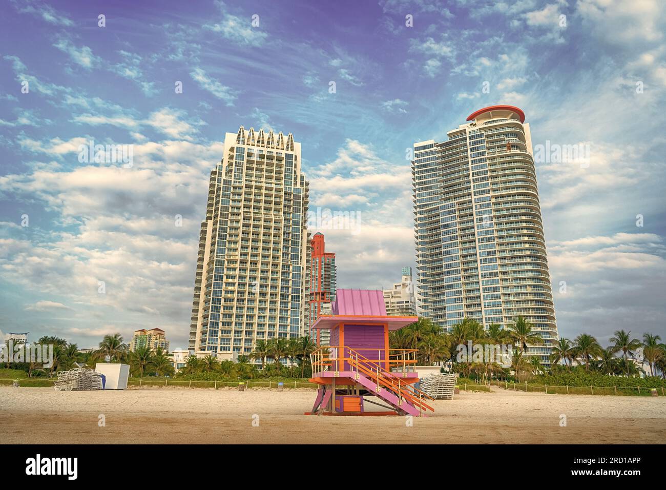 lifeguard patrol station on miami beach with skyscrapers Stock Photo ...