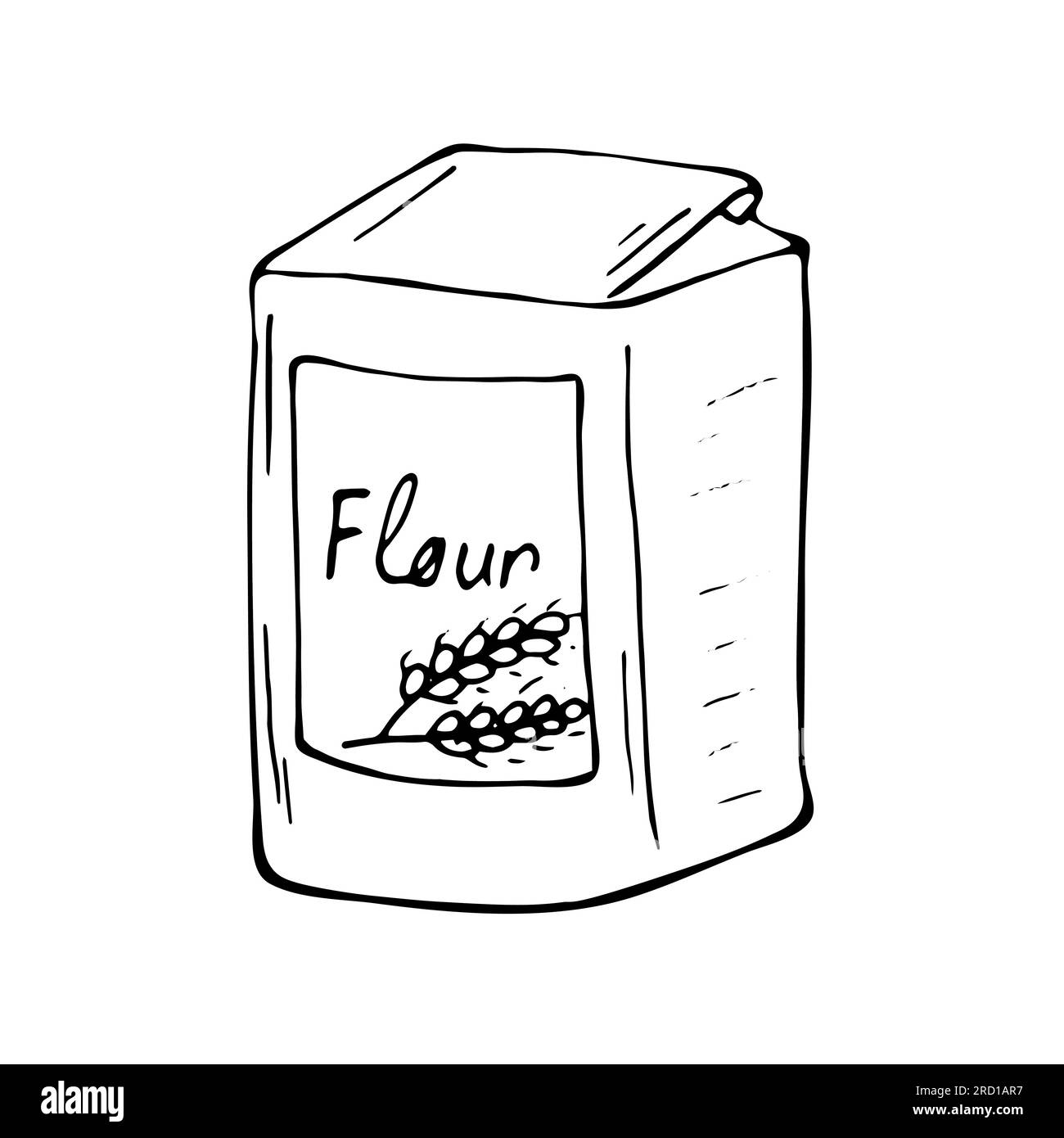 Hand-drawn sack of flour, wheat ears drawn on the sack, vector ...