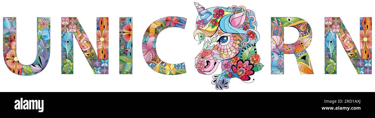Hand-painted art design. Illustration word UNICORN for t-shirt design ...