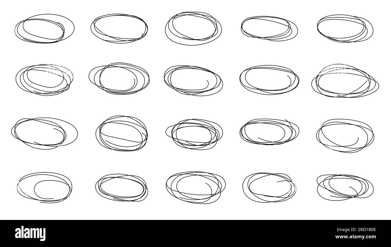 Vector abstract hand drawn pencil set scribble ellipses and ovals on ...