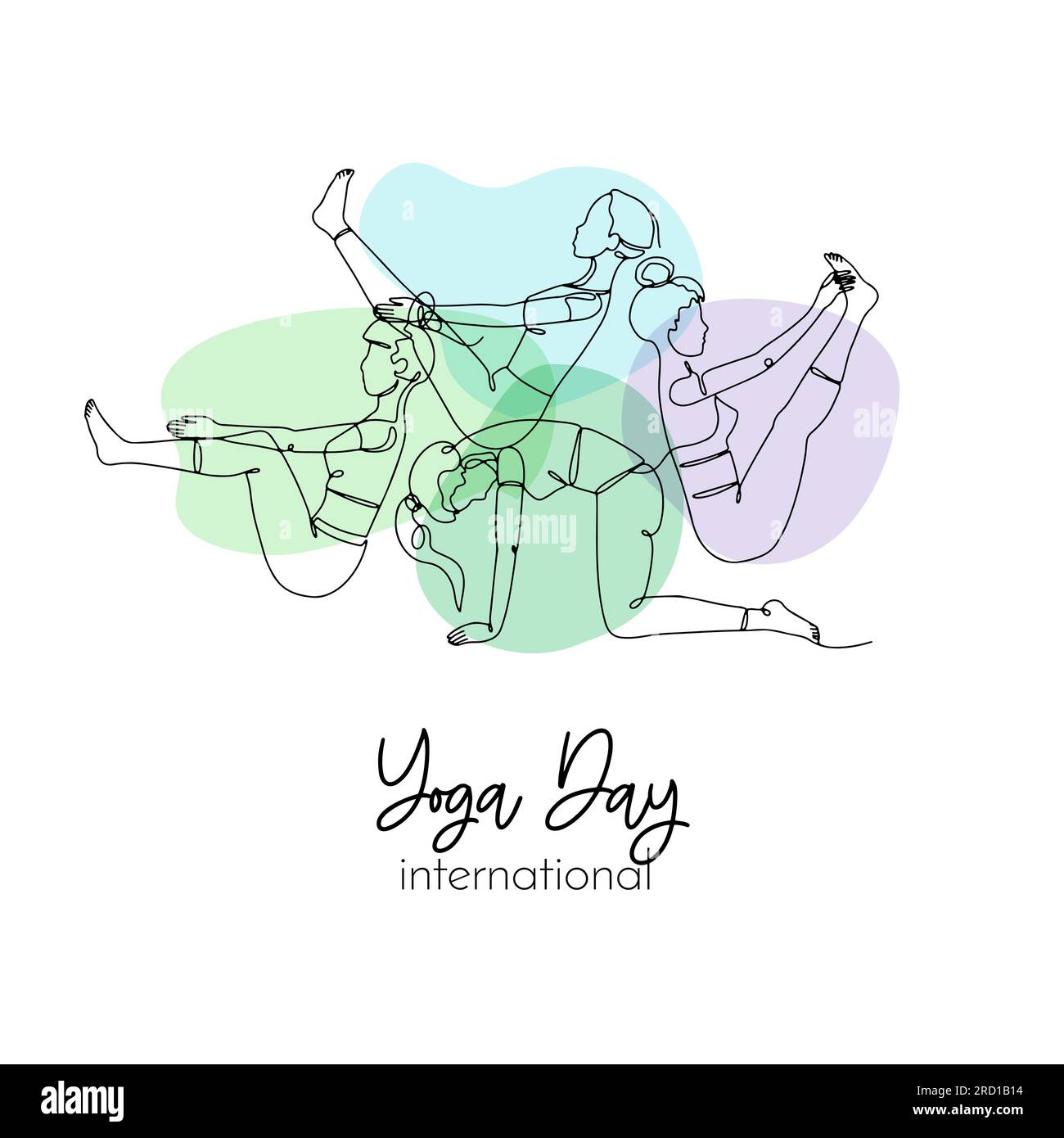 Single line drawing of girls in yoga poses with abstract shapes ...