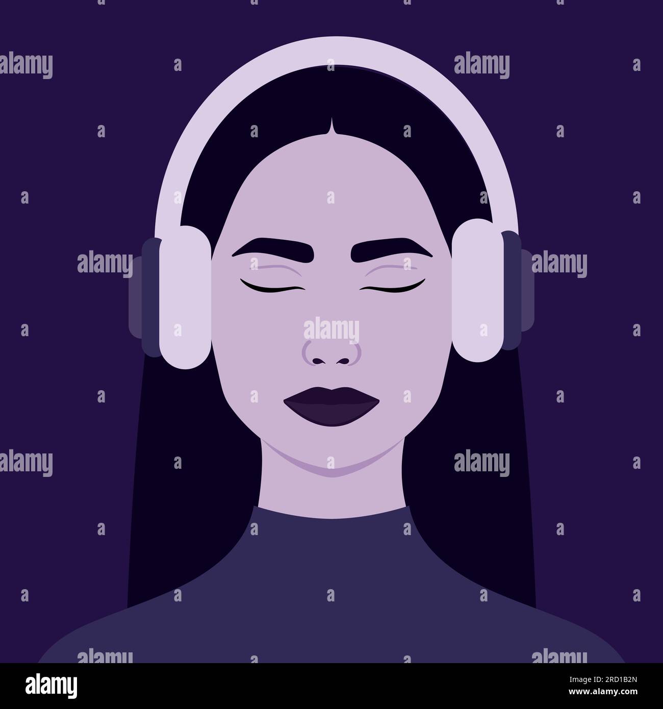 Beautiful woman listening to music in headphones. Girl in headphones. Music therapy. Avatar ...
