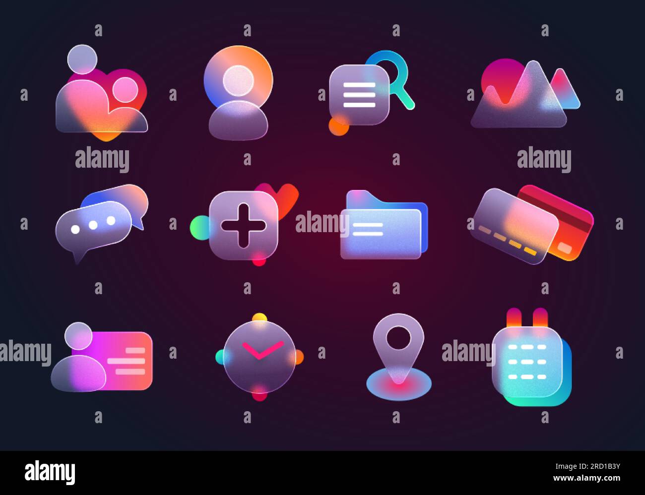 Realistic set of glassmorphism ui icons for website or mobile app. Vector illustartion of ...