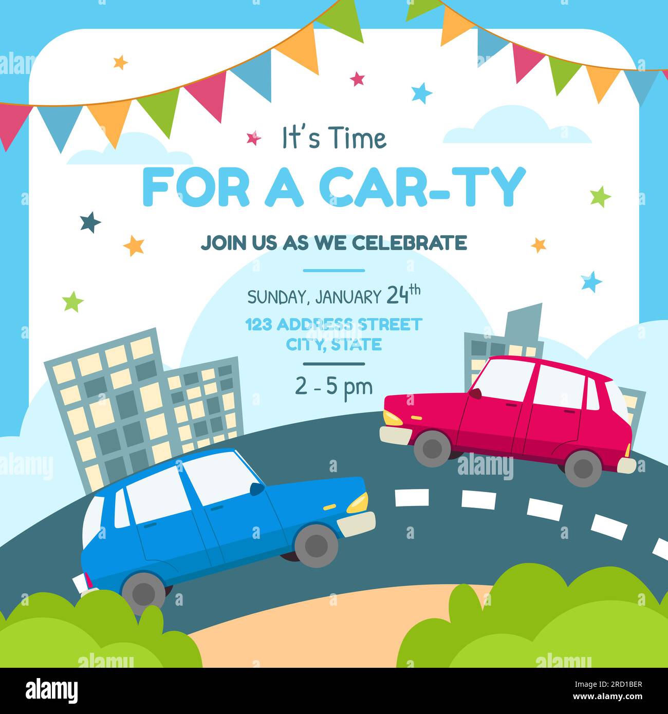 A vector illustration of Car Themed Party Invitation Card Stock Vector ...
