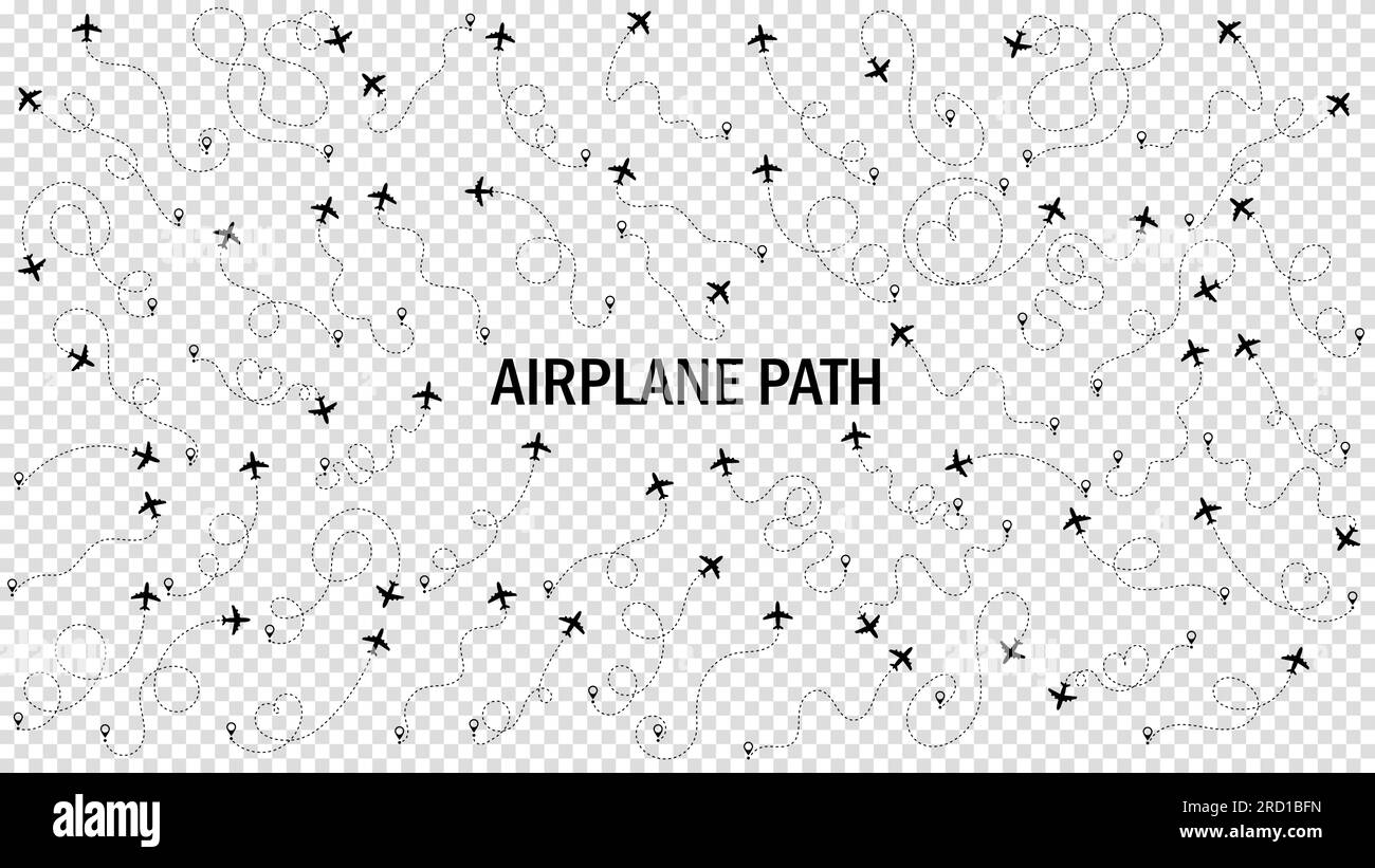 Airplane or aeroplane routes path set. Travel concept from start point ...