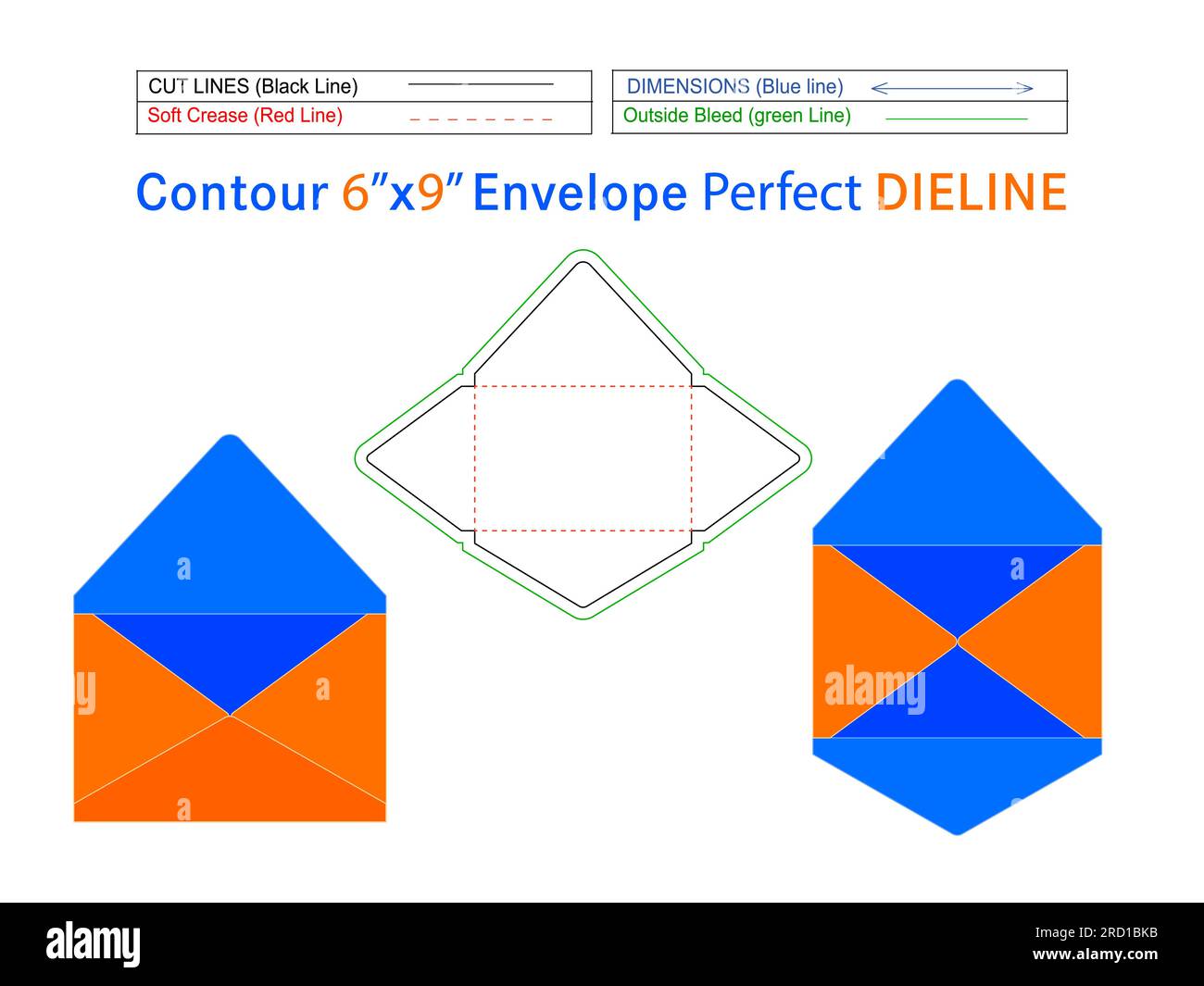 6x9 inch Contour envelope die line template and 3D envelope Editable ...
