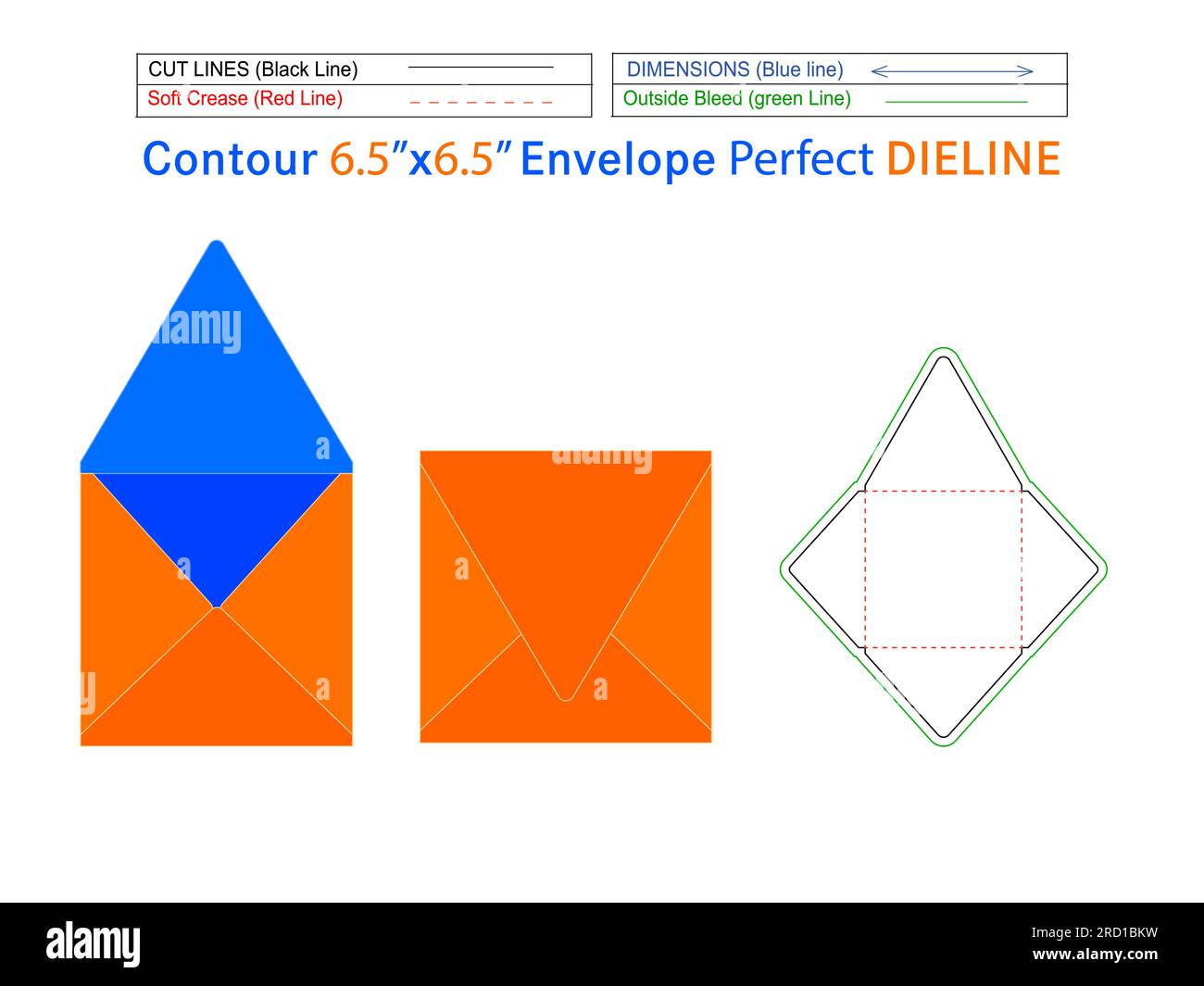 Editable easily resizeable 6.5x6.5 inch Contour envelope die line ...