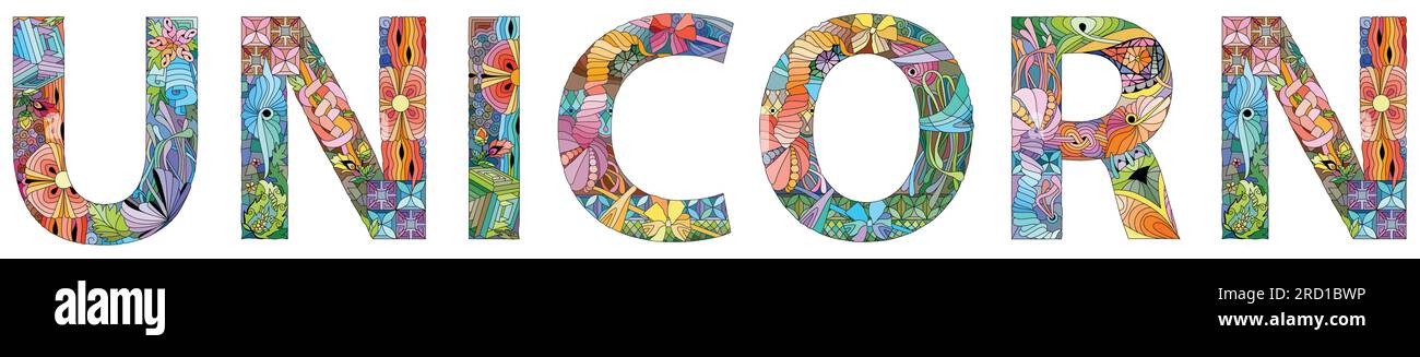 Hand-painted art design. Illustration word UNICORN for t-shirt design ...